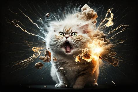 Cat Exploding During A Scientific Experiment Illustration Generative Ai Stock Illustration