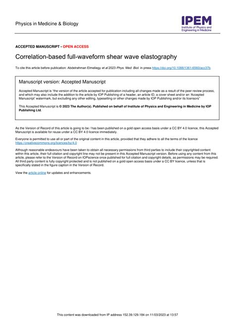 Pdf Correlation Based Full Waveform Shear Wave Elastography