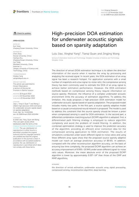 Pdf High Precision Doa Estimation For Underwater Acoustic Signals Based On Sparsity Adaptation