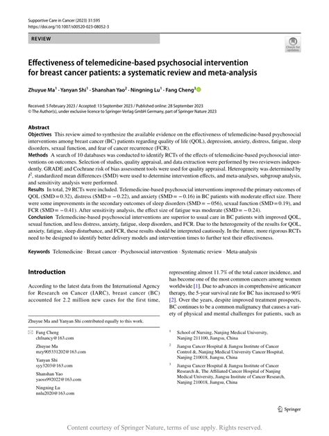 Effectiveness Of Telemedicine Based Psychosocial Intervention For Breast Cancer Patients A