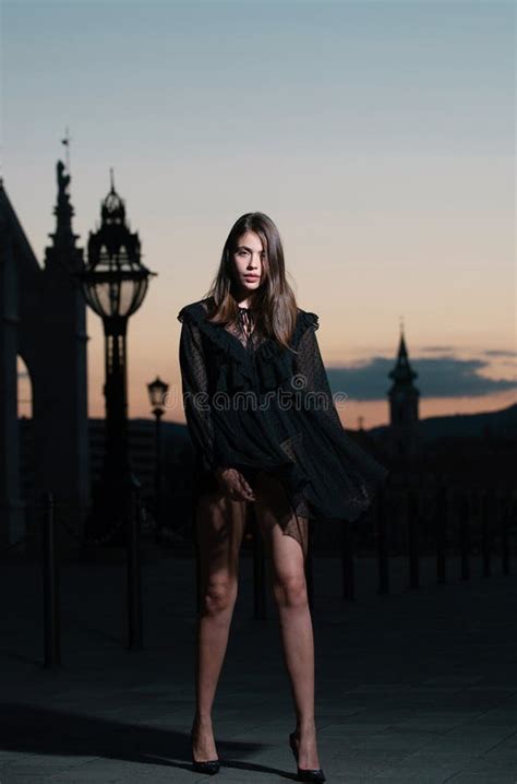 Beautiful Young Woman In The City Street On Night City Backgroung Beautiful Young Fashion Woman