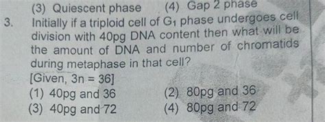 Initially If A Triploid Cell Of G1 Phase Undergoes Cell Division With 40