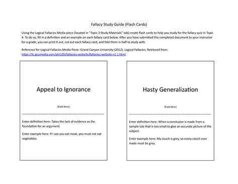 Fallacy Examples And Definitions Complete Fallacy Study Guide Flash Cards Using The Logical
