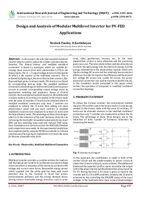 Pdf Design And Analysis Of Modular Multilevel Inverter For Pv Fed