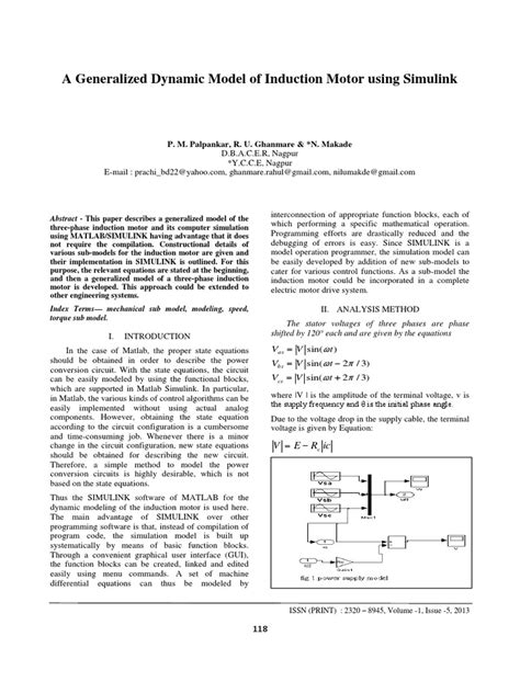 A Generalized Dynamic Model Of Induction Motor Using Simulink Pdf Pdf Electric Motor