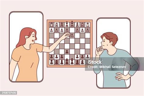 지적 게임에서 경쟁하는 남자와 여자 사이의 휴대 전화 응용 프로그램의 체스 게임 비디오 게임에 대한 스톡 벡터 아트 및 기타 이미지 비디오 게임 체스 체크메이트