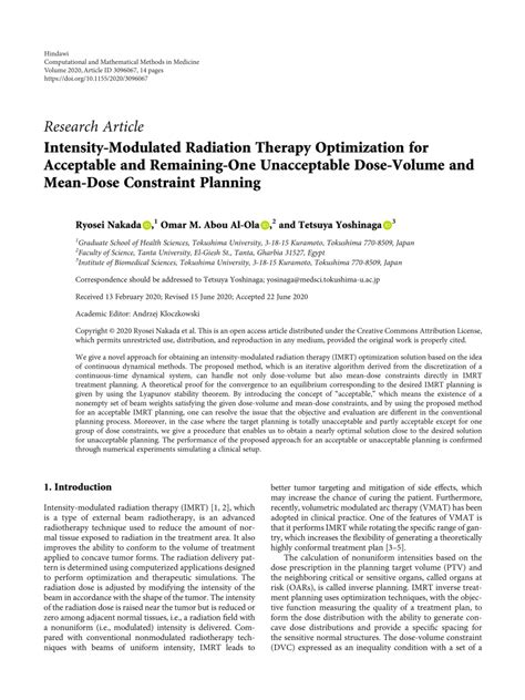 Pdf Intensity Modulated Radiation Therapy Optimization For Acceptable And Remaining One