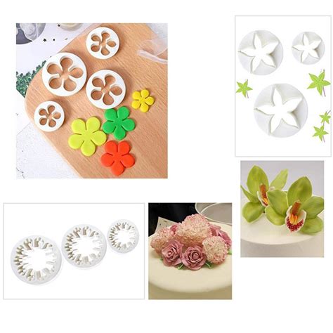 Голям комплект за цветя от фондан резци с бутало 10 бр