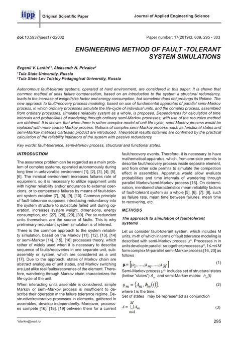 Pdf Engineering Method Of Fault Tolerant System Simulations
