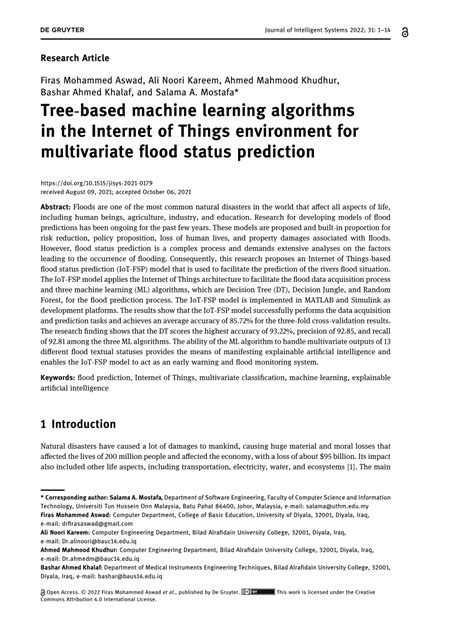 Pdf Tree Based Machine Learning Algorithms In The Internet Of Things Environment For