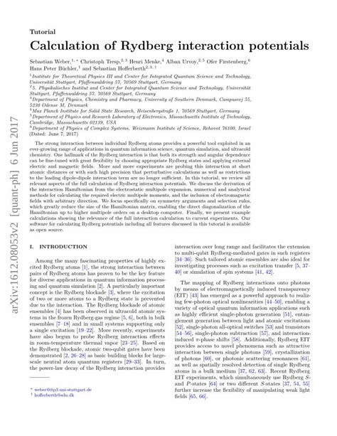 Pdf Calculation Of Rydberg Interaction Potentials Dokumentips