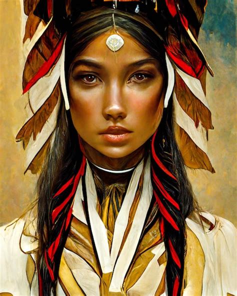 Premium Ai Image Beautiful Native American Girl Warrior With Long