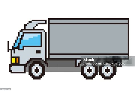 복고풍과 간단한 픽셀 아트 8 비트로 그려진 자동차 대형 트럭의 그림 일하는 차량 0명에 대한 스톡 벡터 아트 및 기타 이미지