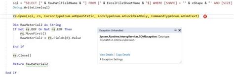 Type Mismatch In Sql Data Query Vbforums