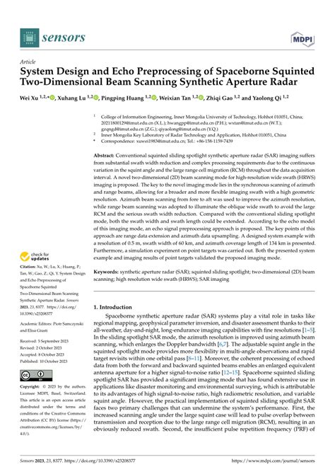 Pdf System Design And Echo Preprocessing Of Spaceborne Squinted Two Dimensional Beam Scanning