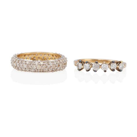 Bonhams Two 14k Gold And Diamond Rings