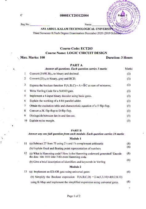 ECT203 QP DEC 2020 UNIVERSITY QP C Reg No 0800ECT APJ ABDUL KALAM