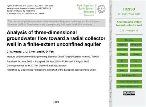 Pdf Analysis Of Three Dimensional Groundwater Flow Toward A Radial Collector Well In A Finite