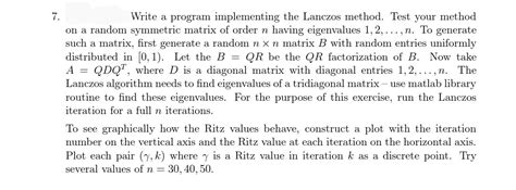 Solved Write A Program Implementing The Lanczos Method Test