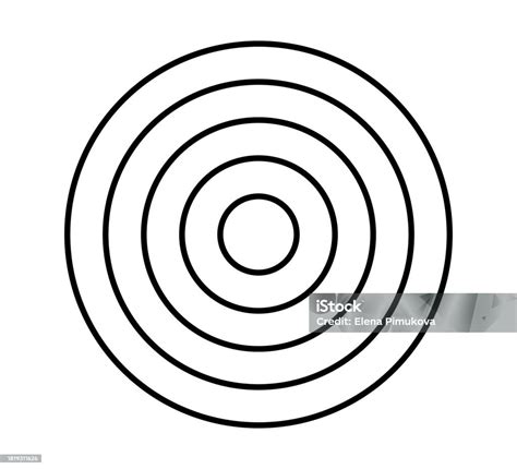 동심원 아이콘입니다 흑백 원형 링 음파 레이더 표적 라운드 라인 요소 추상적인 흑백 그래픽입니다 흰색 배경에 고립된 벡터 그림