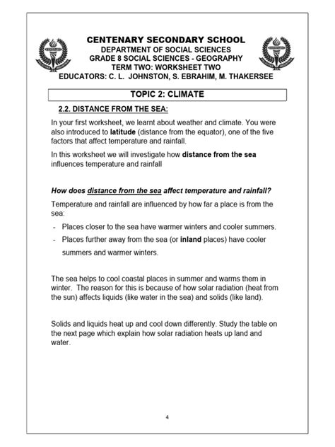 Gr 8 Ss Geog Week Ending 14 Aug Pdf Water Sea