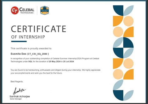 Susmita Das On Linkedin Sql Celebaltechnologies Summerinternship