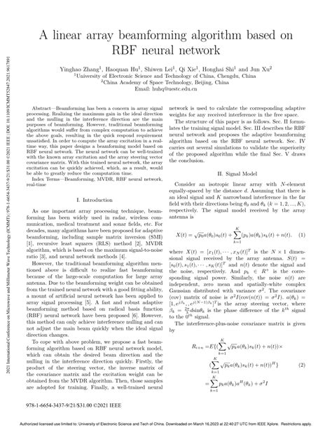 Pdf A Linear Array Beamforming Algorithm Based On Rbf Neural Network