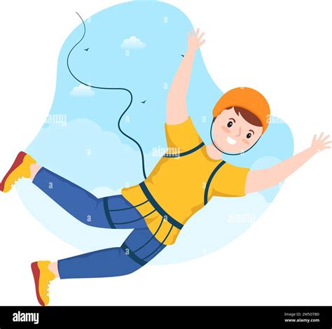 Bungee Jumping Illustration With A Person Wearing An Elastic Rope Falling Jumping From A Height