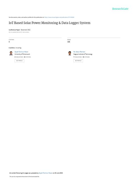 Iot Based Solar Power Monitoring Data Logger System Final Pdf Photovoltaics Photovoltaic