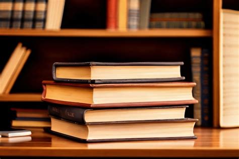 Premium Photo A Stack Of Books In The Library