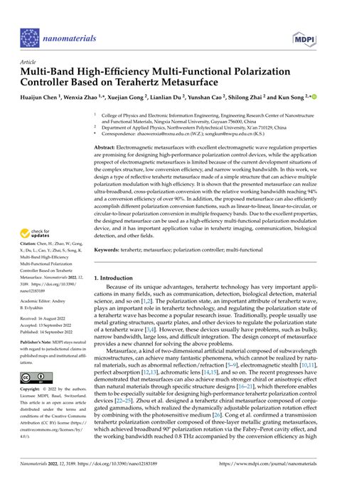 Pdf Multi Band High Efficiency Multi Functional Polarization Controller Based On Terahertz