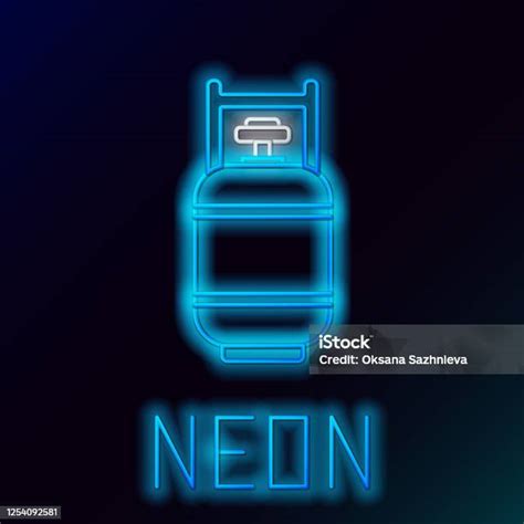 검은 색 배경에 고립 된 빛나는 네온 라인 프로판 가스 탱크 아이콘 인화성 가스 탱크 아이콘 다채로운 개요 개념 벡터 스토리지 탱크에 대한 스톡 벡터 아트 및 기타 이미지