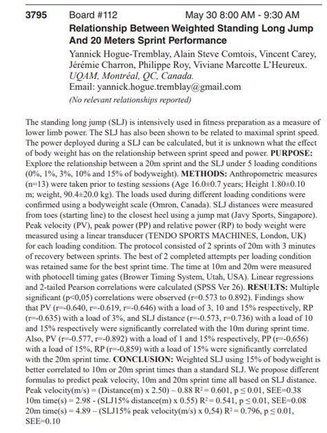 PDF Relationship Between Weighted Standing Long Jump And Meters Sprint Performance