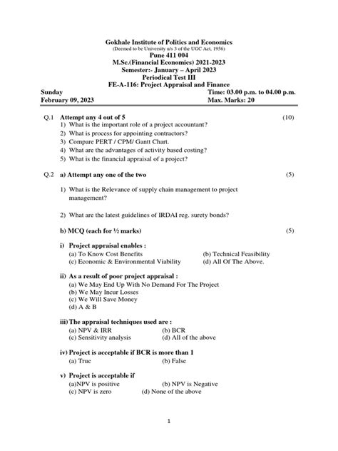 Project Appraisal And Finance Pdf Net Present Value Financial Economics