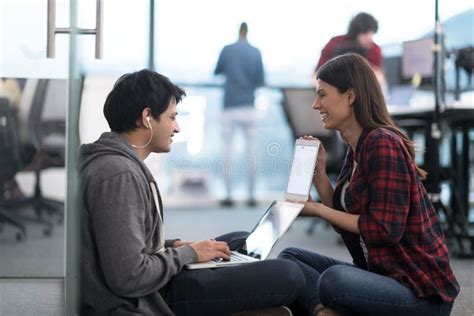 Software Developers Couple Working On The Floor Stock Image Image Of Desk Office 142187115
