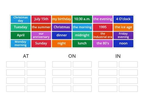 Prepositions Of Time In On At Group Sort