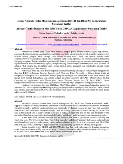 Deteksi Anomali Trafik Menggunakan Algoritma Birch Dan Dbscan Menggunakan Pdf