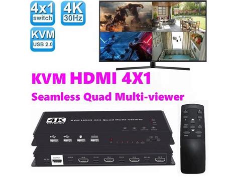 HDMI Multiviewer Switch 4x1 HDMI Quad Seamless Switcher Screen Divider 4 In 1 Out With IR
