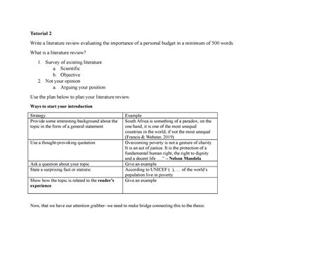 Tutorial 2 22 Test Questions And Revision Tutorial 2 Write A Literature Review Evaluating