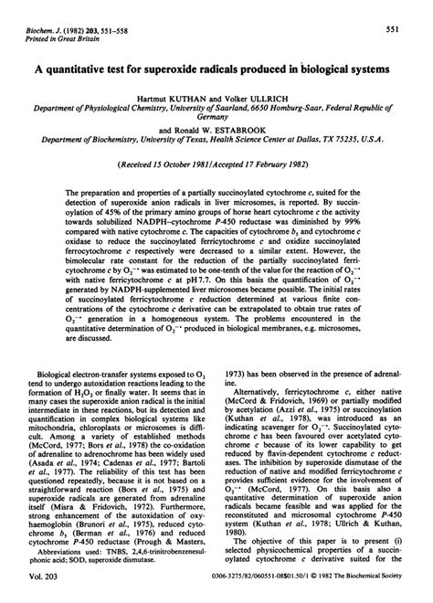 Pdf Quantitative Test For Superoxide Radical Produced In Biological