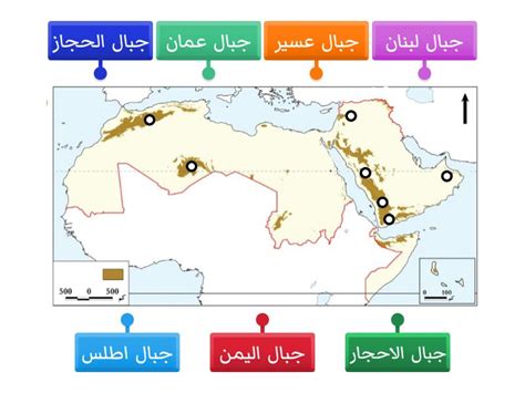 خريطة جبال الوطن العربي مخطط المربعات