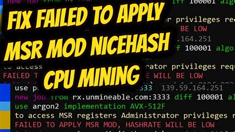 Failed To Apply Msr Mod Nicehash Fix Cpu Mining Youtube