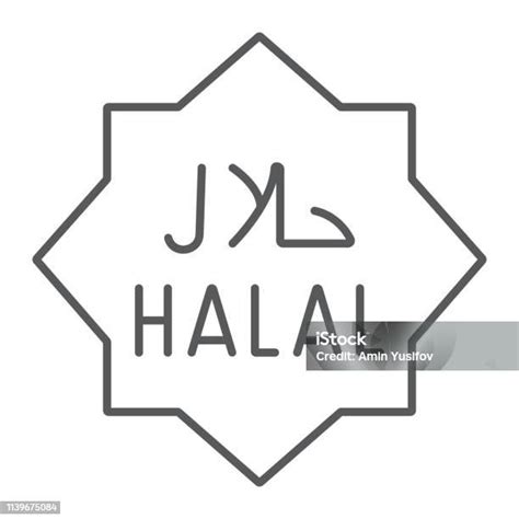 할랄 얇은 라인 아이콘 텍스트와 이슬람 아랍어 승인 기호 벡터 그래픽 흰색 바탕에 선형 패턴 0명에 대한 스톡 벡터 아트 및 기타 이미지 Istock