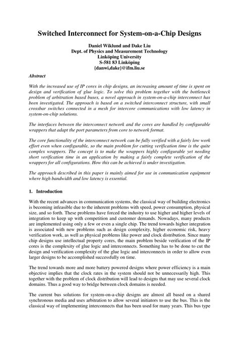 Pdf Switched Interconnect For System On A Chip Designs