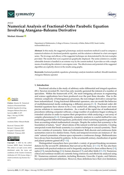 Pdf Numerical Analysis Of Fractional Order Parabolic Equation Involving Atangana Baleanu