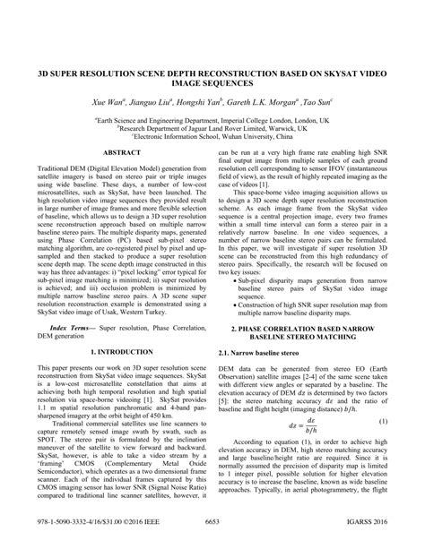 Pdf 3d Super Resolution Scene Depth Reconstruction Based On Skysat Video Image Sequences