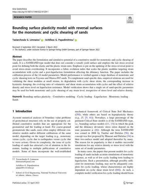 Bounding Surface Plasticity Model With Reversal Surfaces For The Monotonic And Cyclic Shearing
