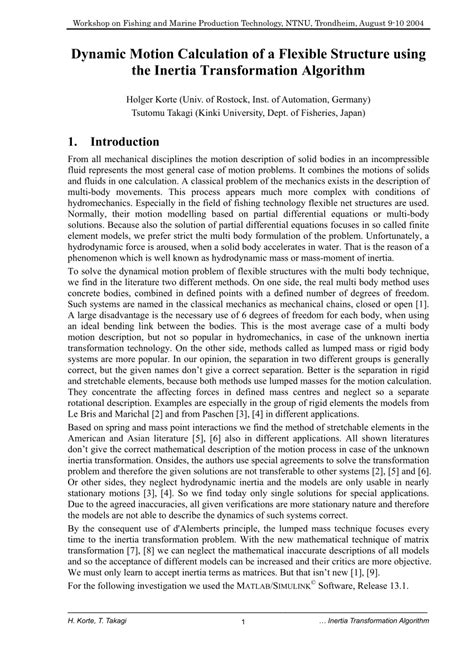 Pdf Dynamic Motion Calculation Of A Flexible Structure Using The Inertia Transformation Algorithm