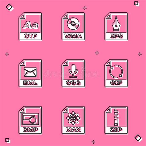 set otf file document wma eps eml ogg and icon vector stock vector illustration of