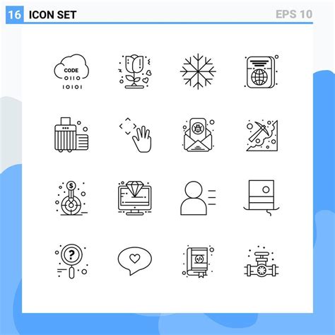 Pictogram Set Of 16 Simple Outlines Of Beach Id Romantic Travel Passport Editable Vector Design